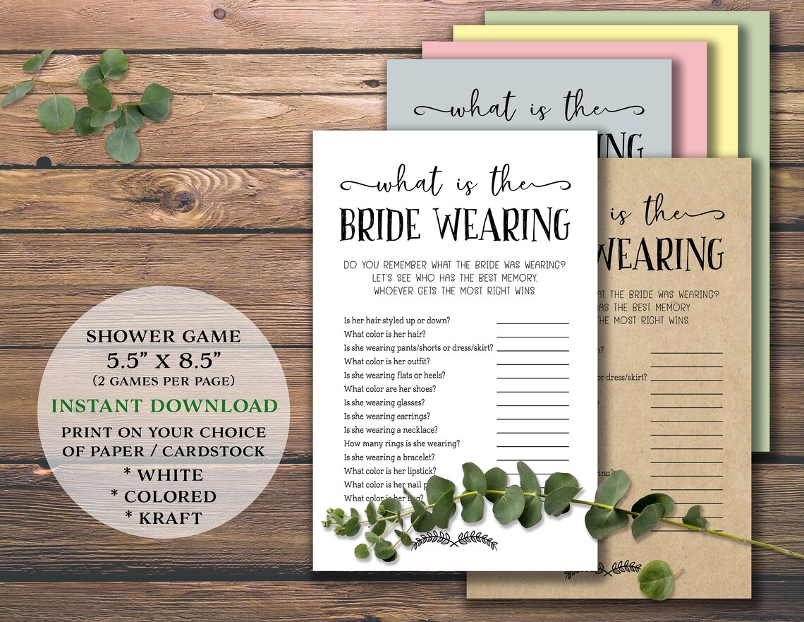 What is the Bride Wearing. Bridal Shower Game. Instant | Etsy