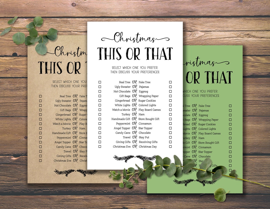 This or That. Instant Download Printable. Christmas Game. Rustic Fun ...