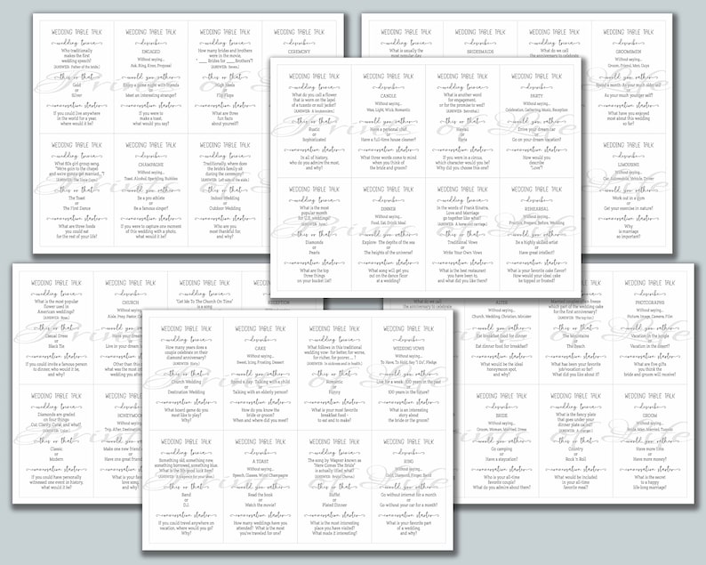 Wedding Table Talk Cards. Reception Dinner Conversation Starters ...