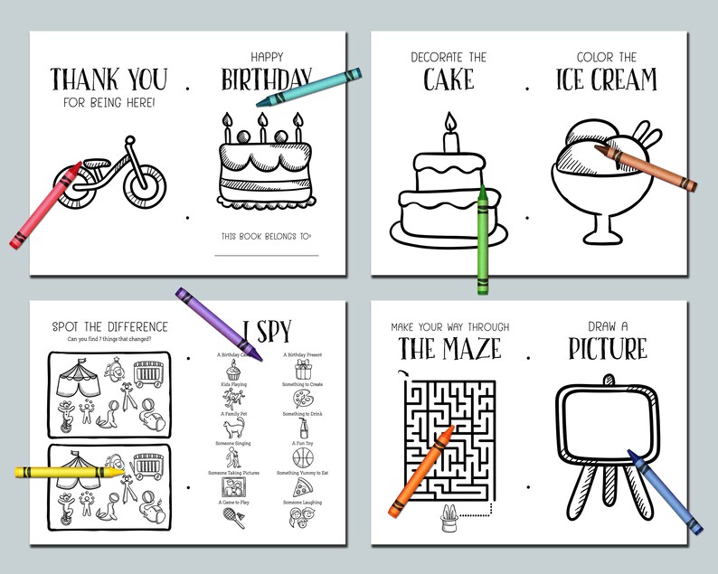 Kid's Birthday Party Activity Book. Coloring Book. Instant Download ...