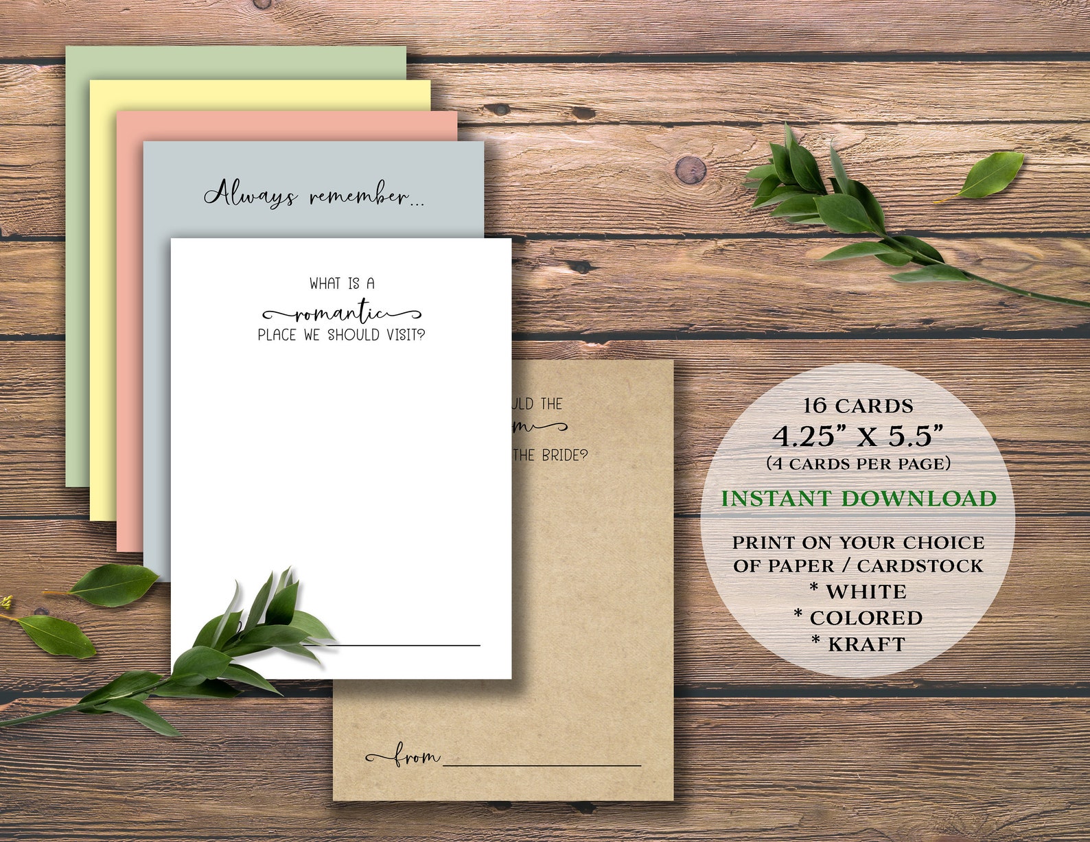 Wedding Reception Cards. Instant Download Printable. Guest - Etsy