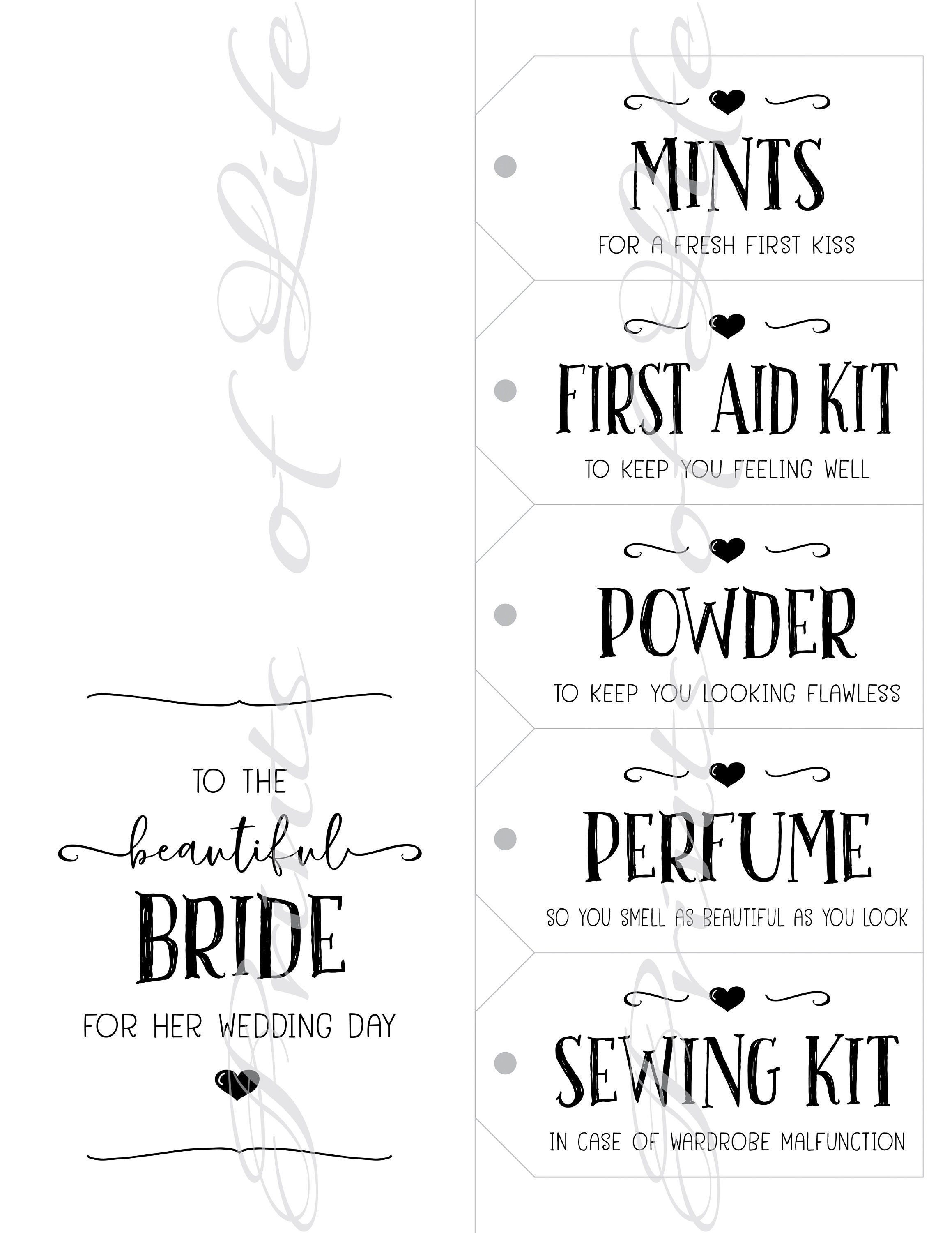 Bride Survival Kit Tags. Instant Download Printable. Gift Tag and Card ...