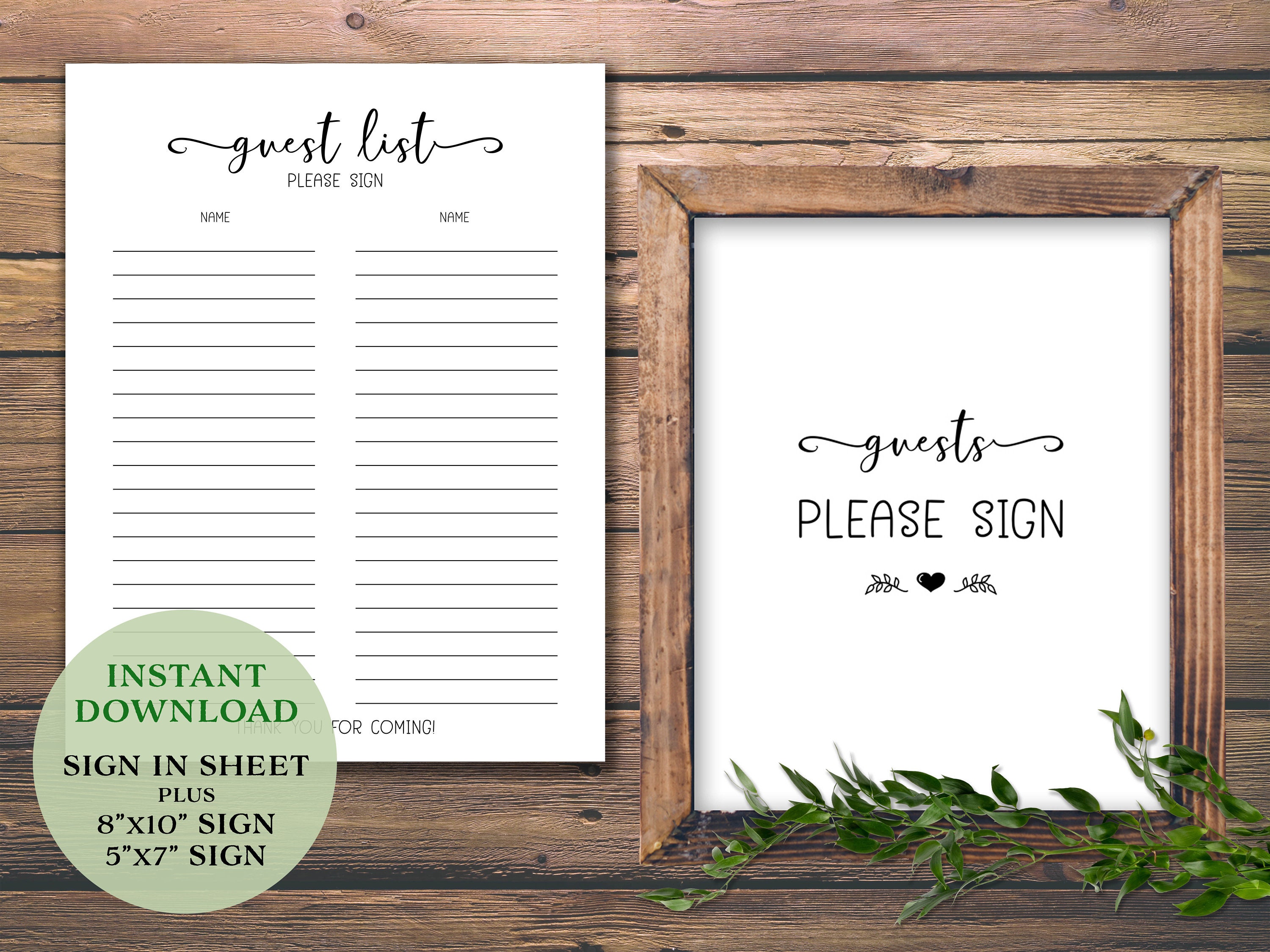 Guest List. Please Sign. Instant Download Printable. Guestbook Print ...