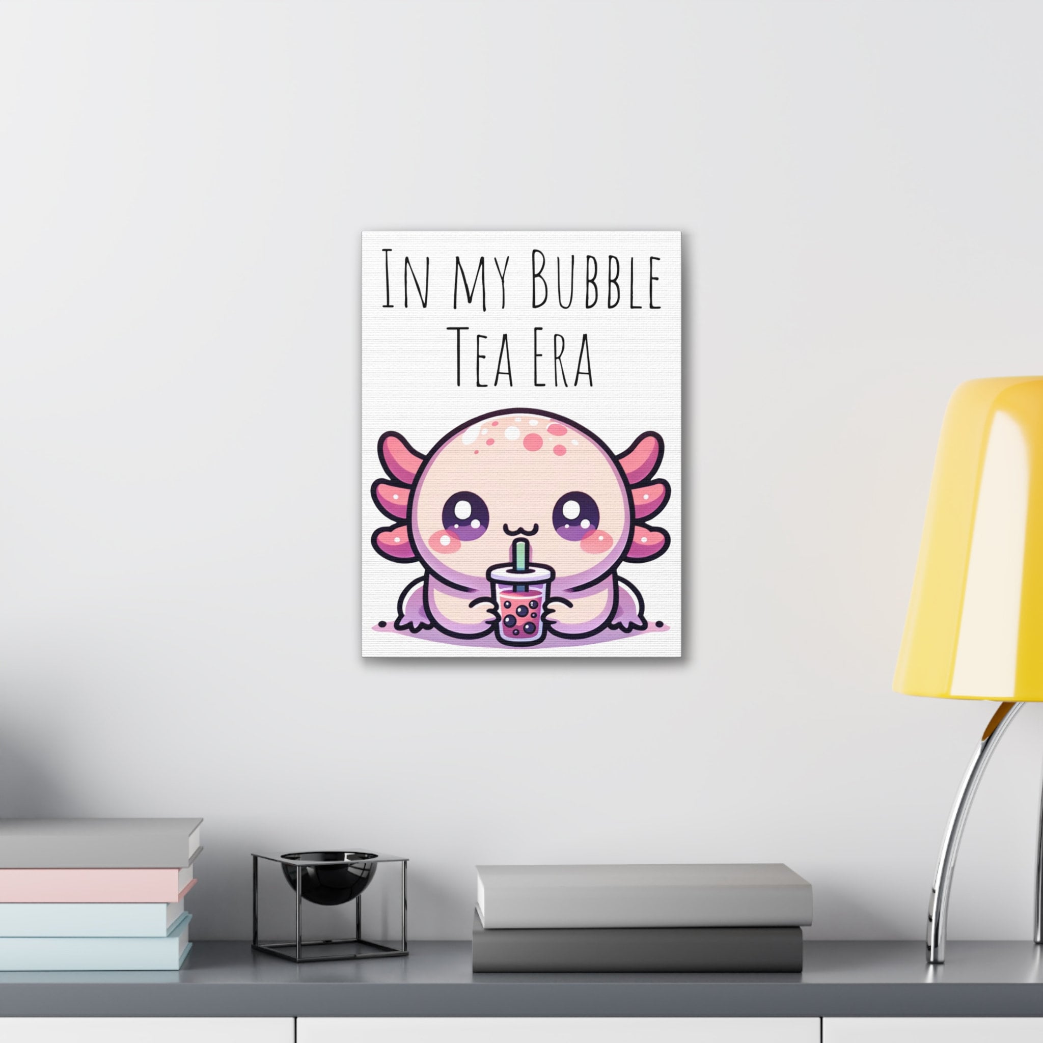 Axolotl Bubble Tea Era Kawaii Style Wall Art, Boba Drink on Stretched ...