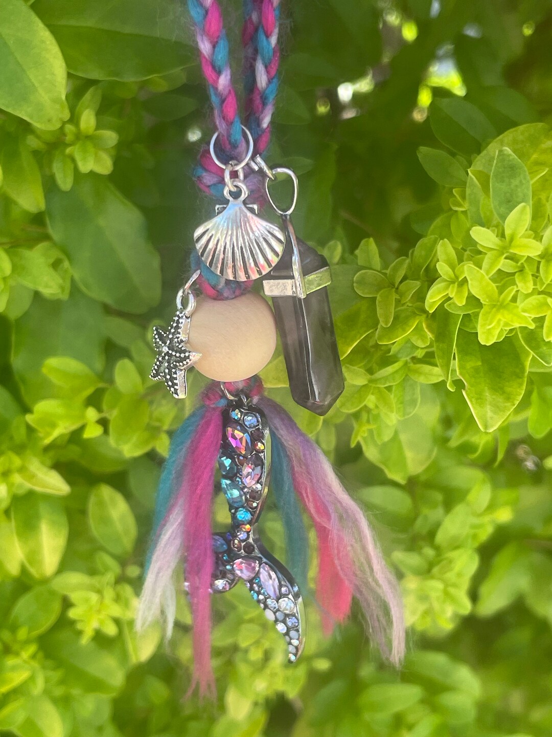 Hanging Car Charm | Sparkly Mermaid and Crystal Pendant | Colorful ...