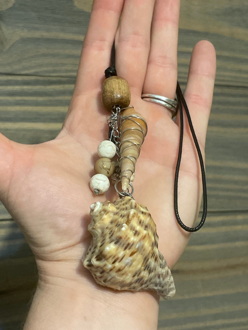 Hanging Car Charm Wirewrapped Shells and Starfish Handmade Beach Bead ...