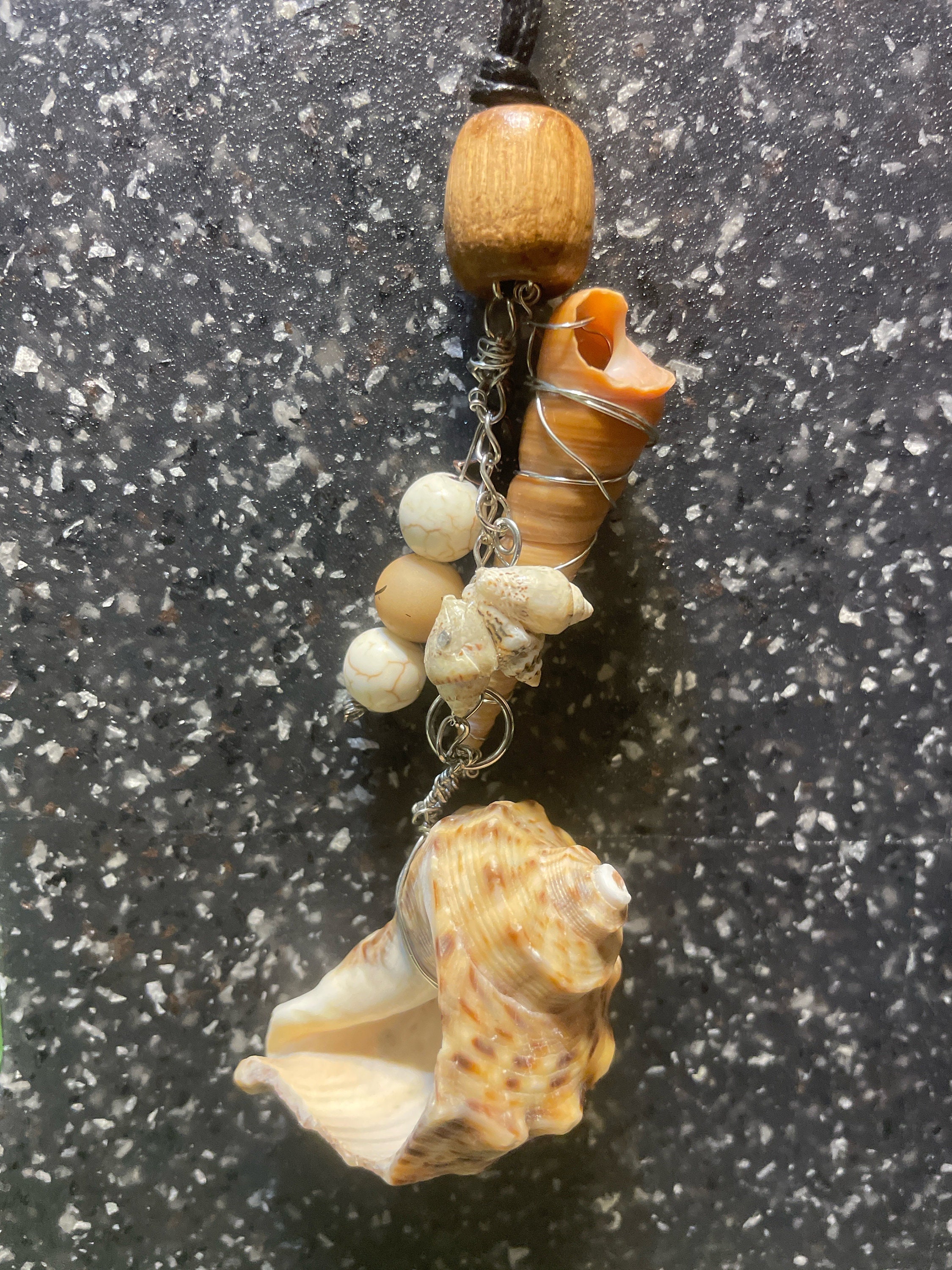 Hanging Car Charm Wirewrapped Shells and Starfish Handmade Beach Bead ...