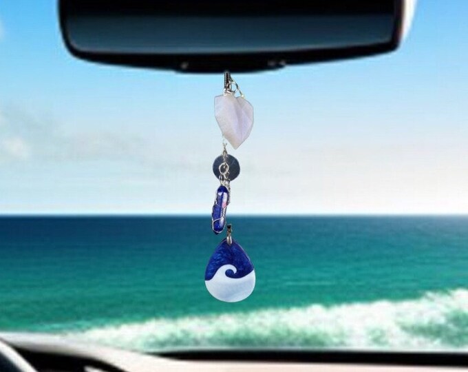 Hanging Car Charm Ocean Shells and Crystal Pieces Heart Charm for Rear ...