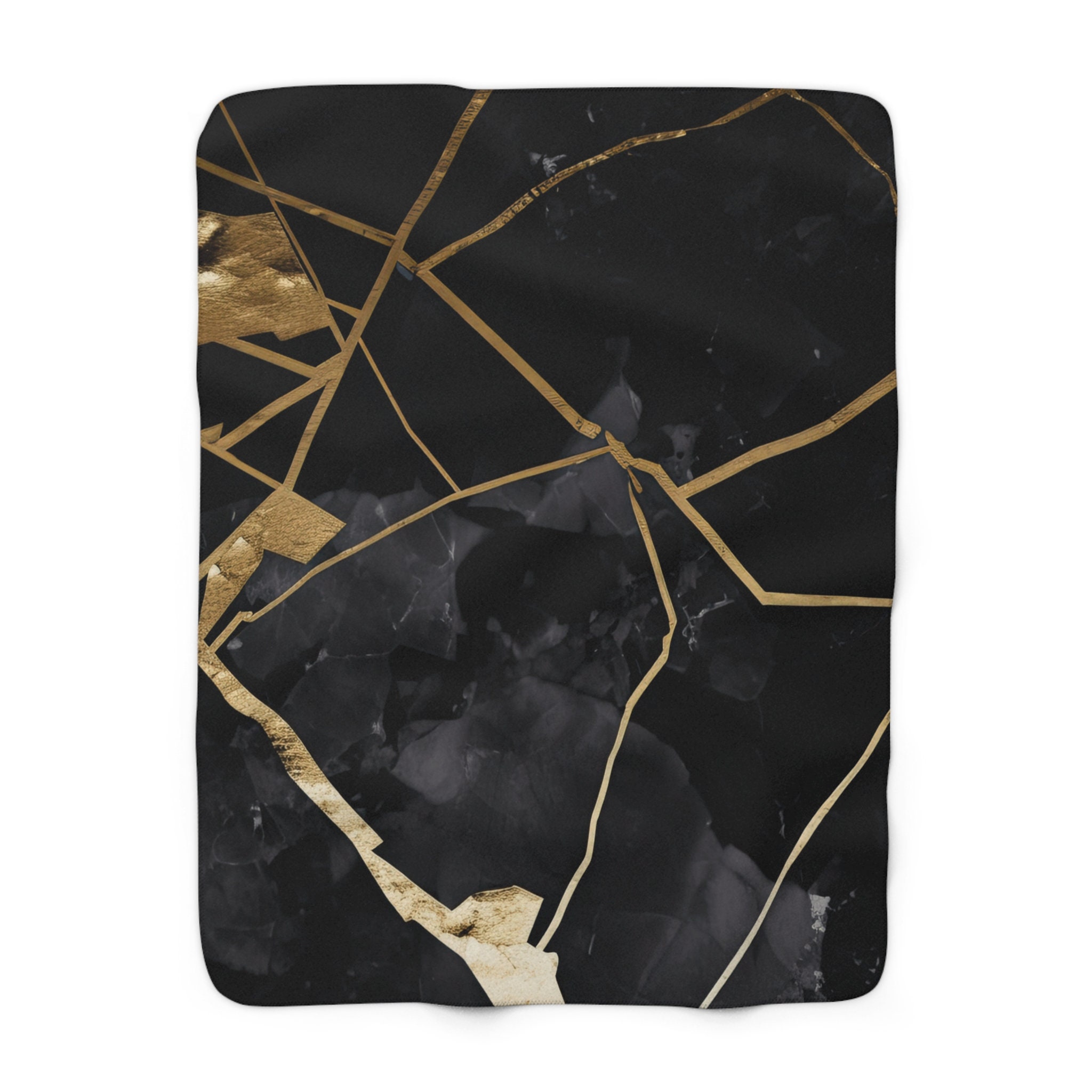 Kintsugi Black Gold Shiny Super Soft Luxury Sherpa Fleece Blanket for ...