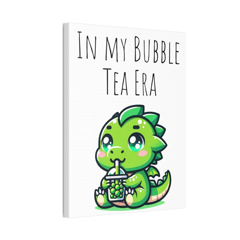 Green Dragon Bubble Tea Era Kawaii Style Wall Art, Boba Drink Stretched ...