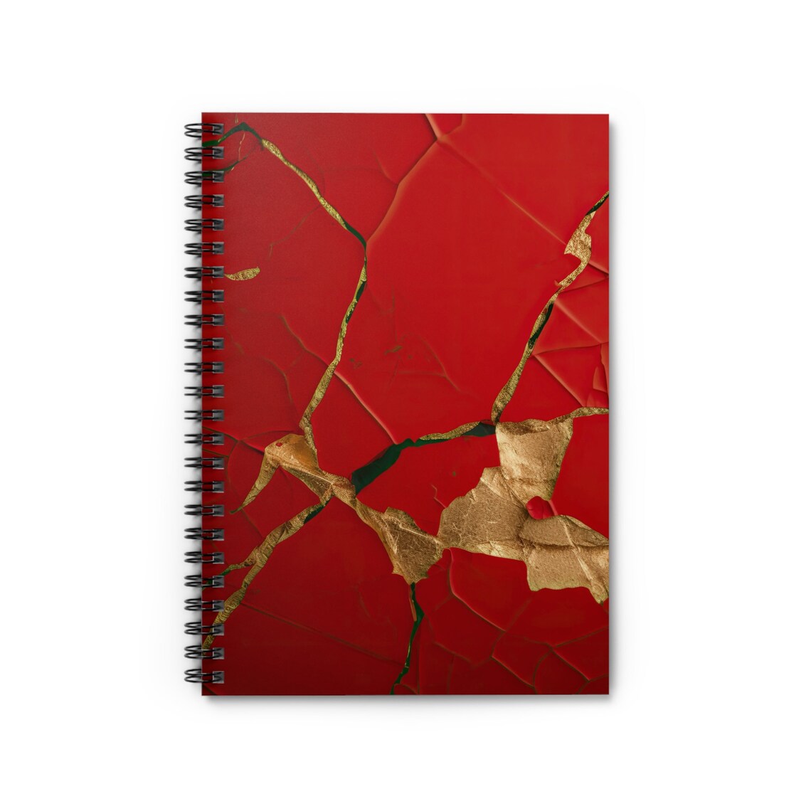 Kintsugi Red Gold Spiral Notebook, Japanese Pottery Style Cover Journal ...