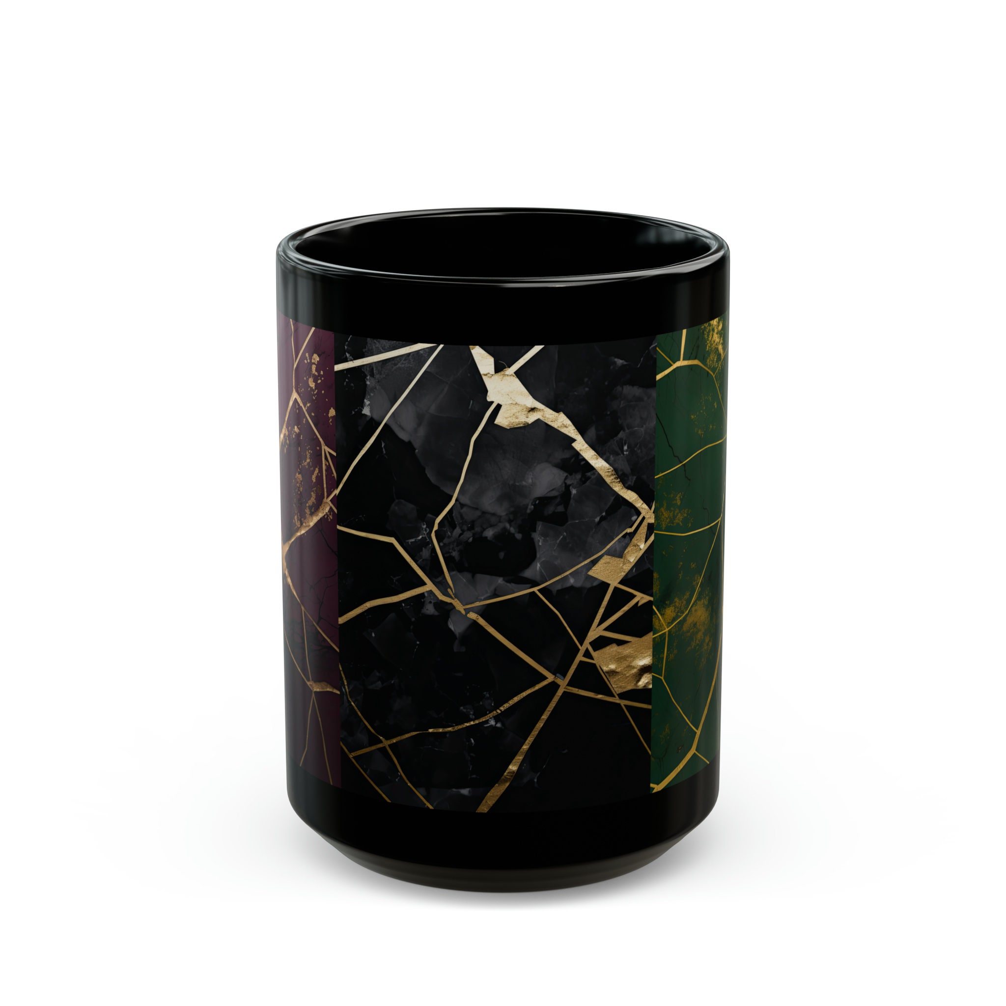 Kintsugi Tri-color Purple Black Green Japanese Pottery Style Black Mug ...