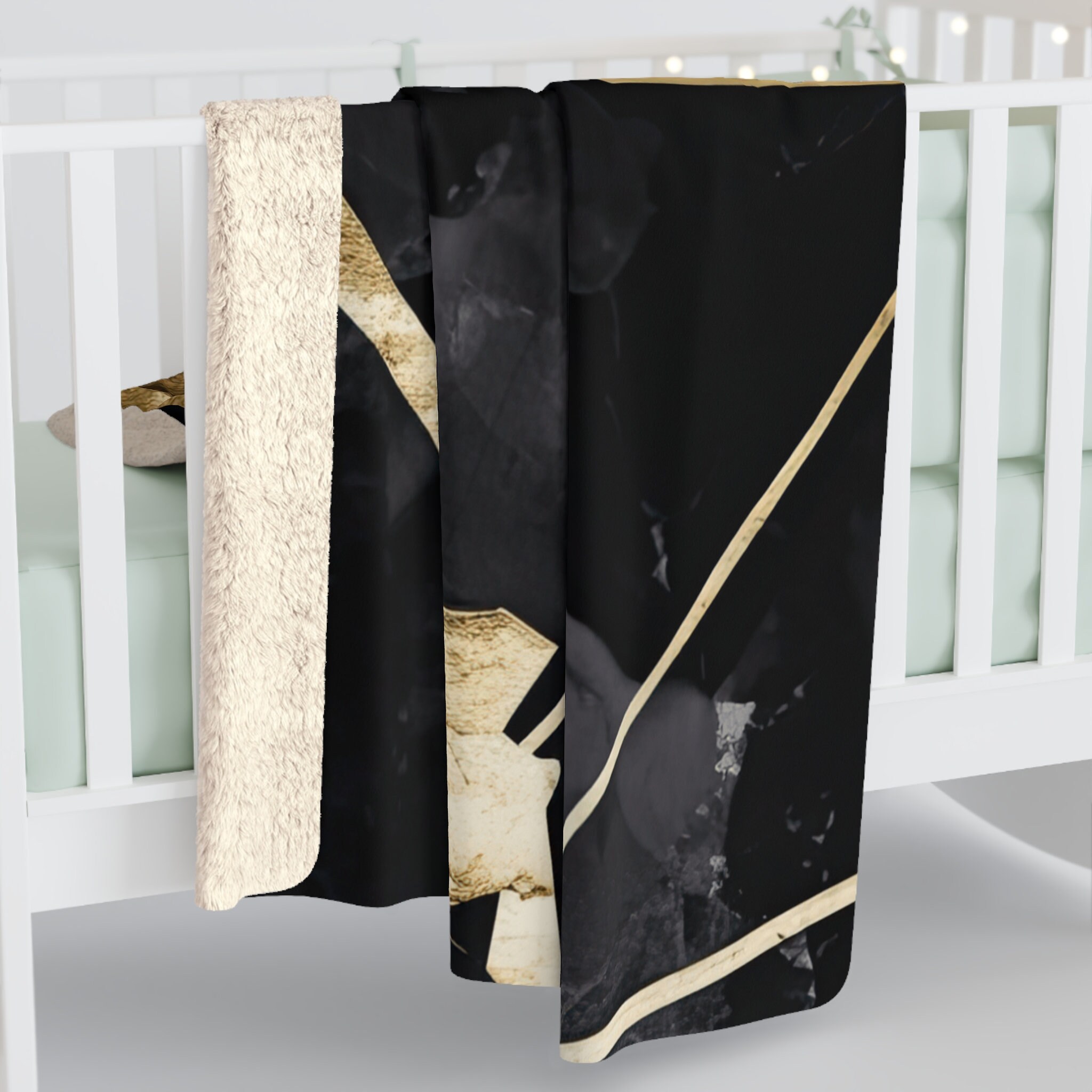 Kintsugi Black Gold Shiny Super Soft Luxury Sherpa Fleece Blanket for ...