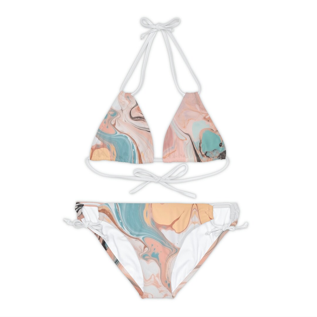 Pastel Paint Pour Swirly Strappy Bikini Set, Pretty in Pastel White or ...