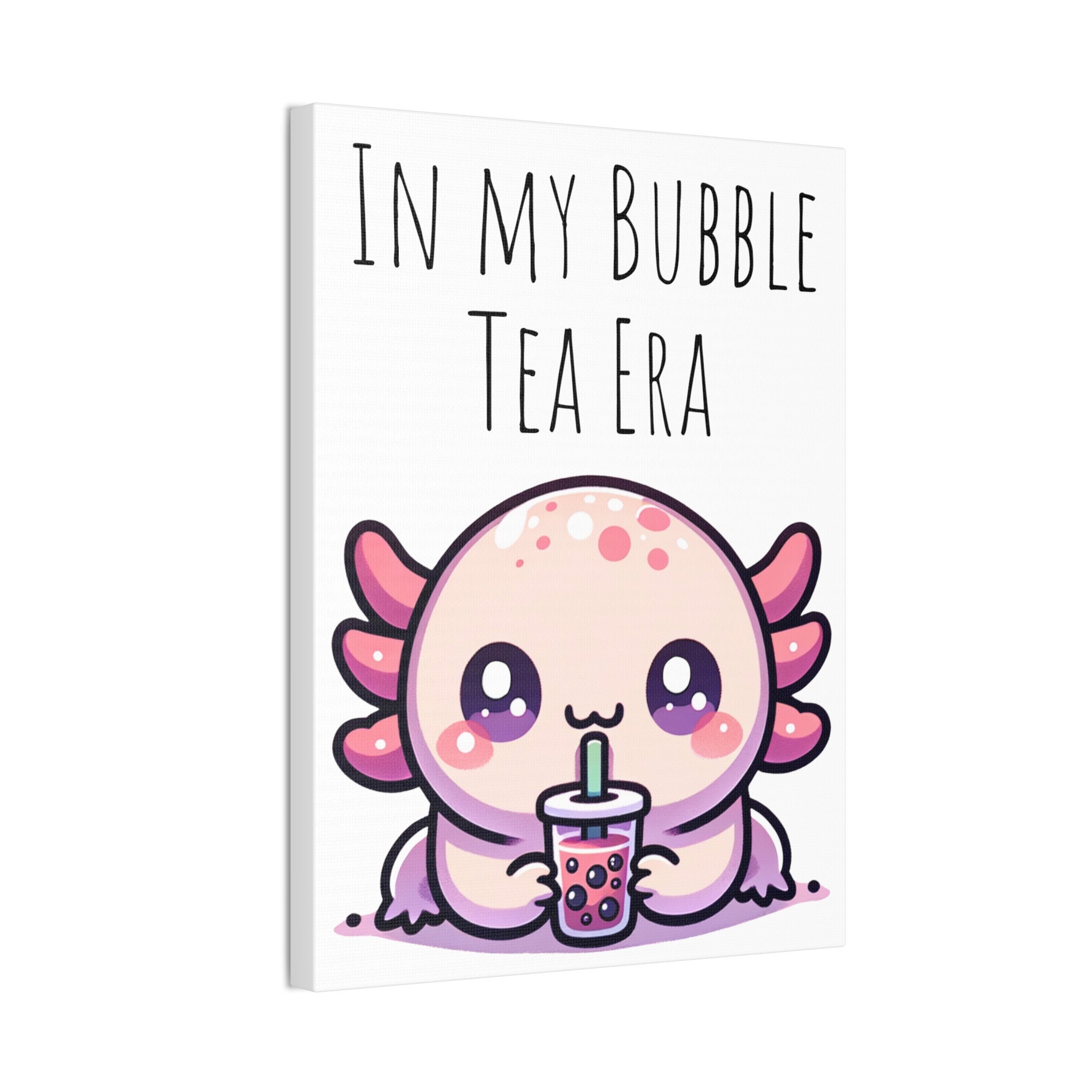 Axolotl Bubble Tea Era Kawaii Style Wall Art, Boba Drink on Stretched ...