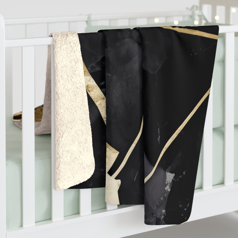 Kintsugi Black Gold Shiny Super Soft Luxury Sherpa Fleece Blanket for ...