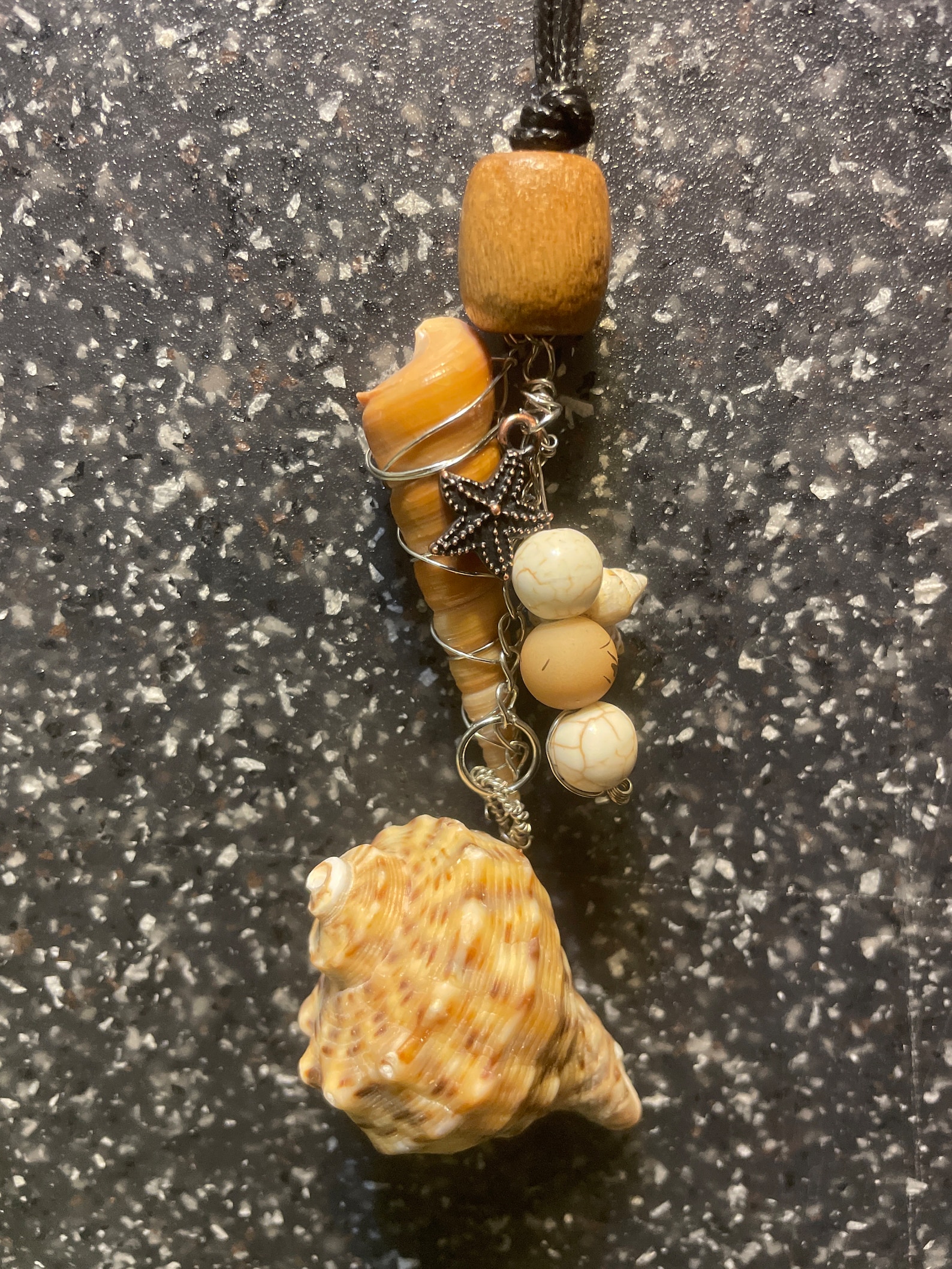 Hanging Car Charm Wirewrapped Shells and Starfish Handmade Beach Bead and Shell Charms for Rear ...
