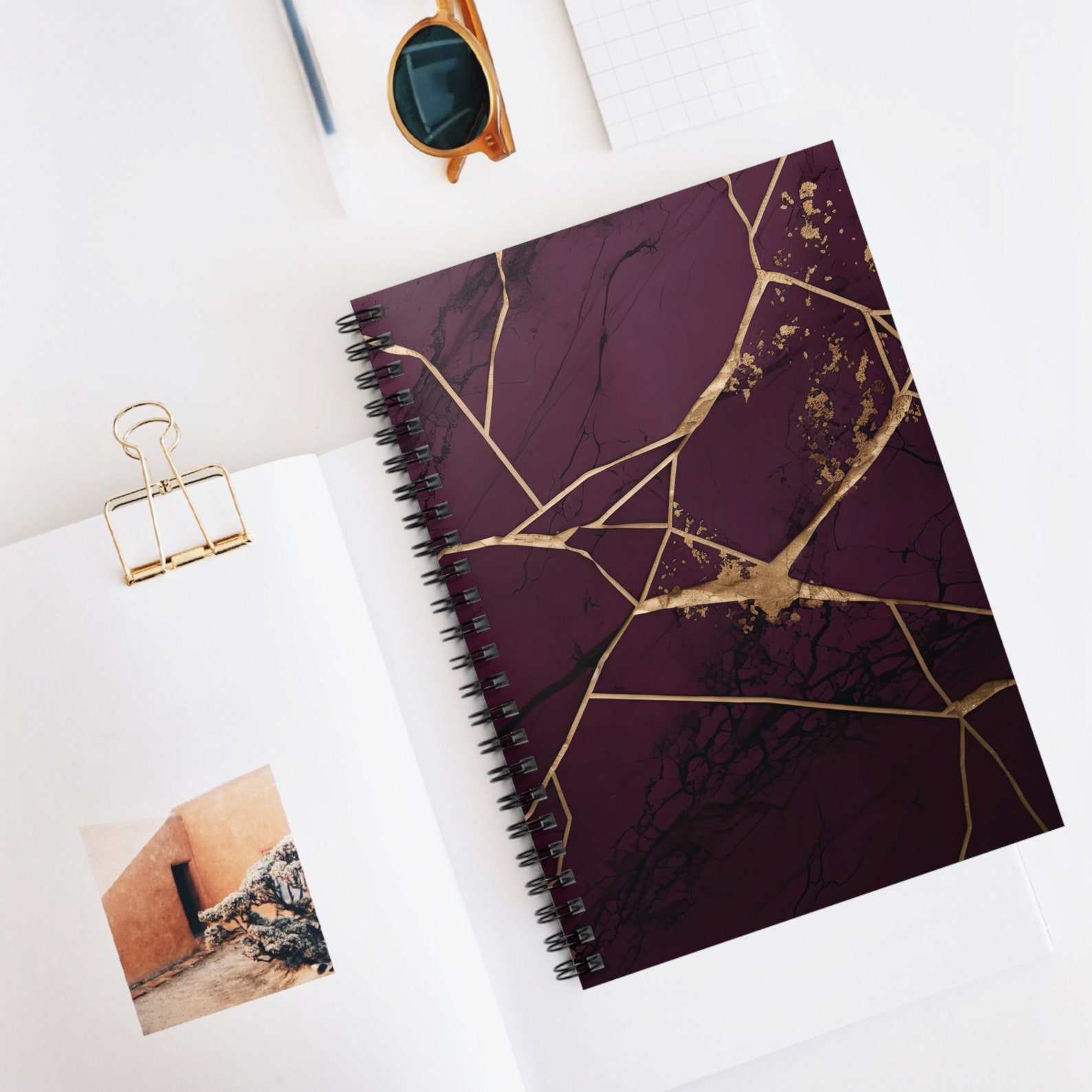 Kintsugi Purple Gold Spiral Notebook, Japanese Pottery Style Cover ...
