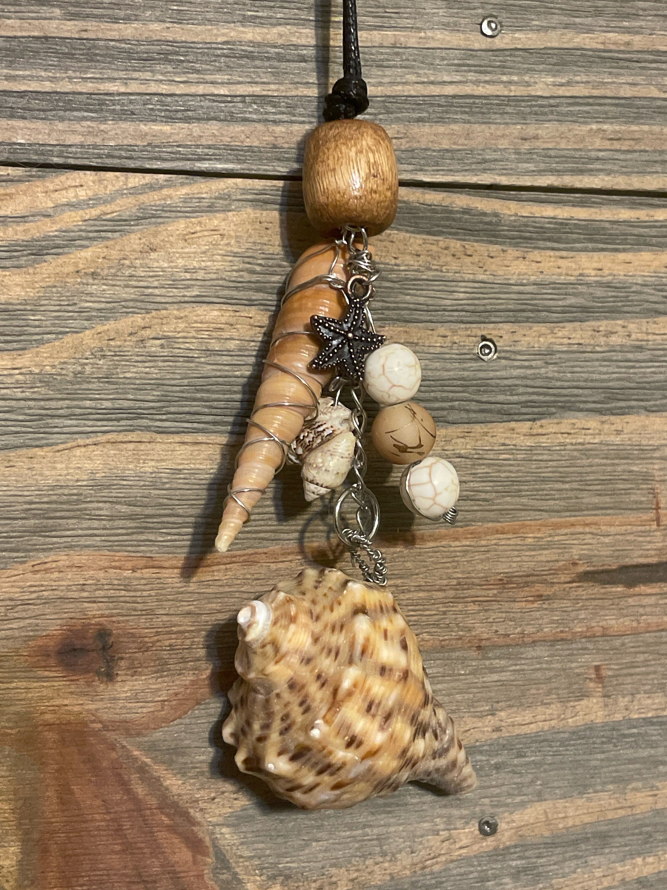 Hanging Car Charm Wirewrapped Shells and Starfish Handmade Beach Bead ...