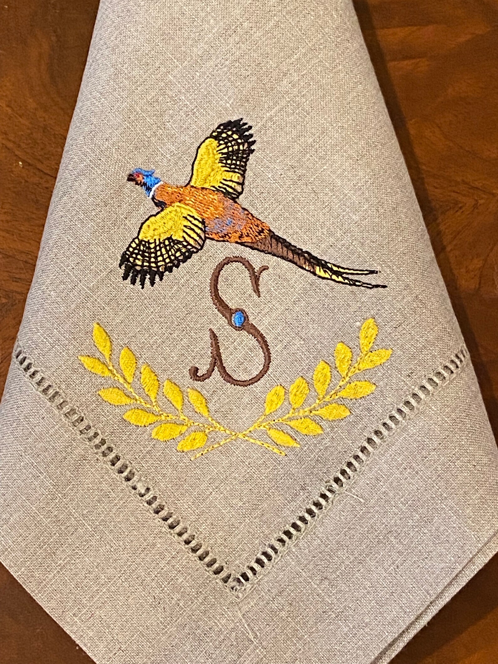 Monogrammed Pheasant Linen/cotton Dinner Napkin - Etsy