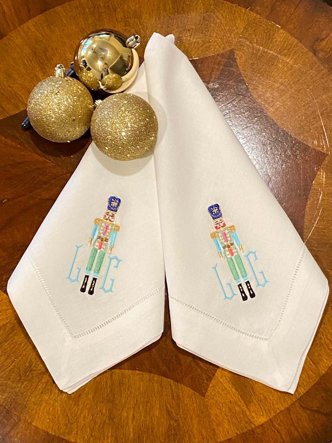 Christmas Monogrammed Nutcracker Linen Dinner Napkin - Etsy