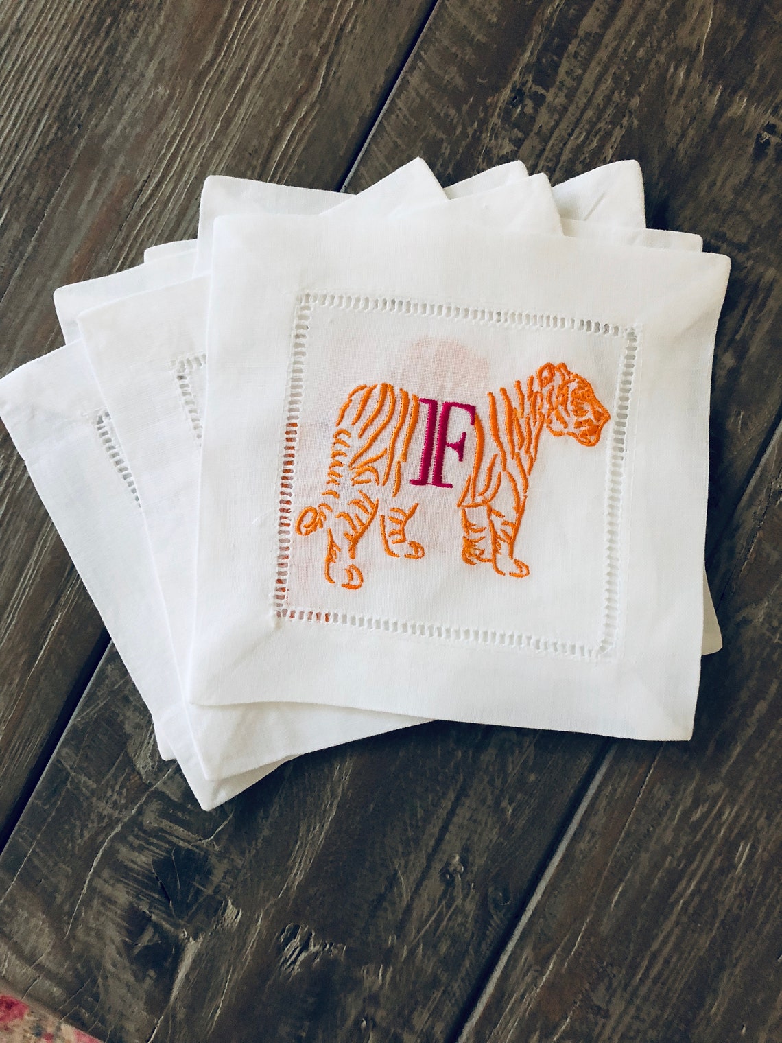 Monogrammed Tiger Cocktail Napkins - Etsy