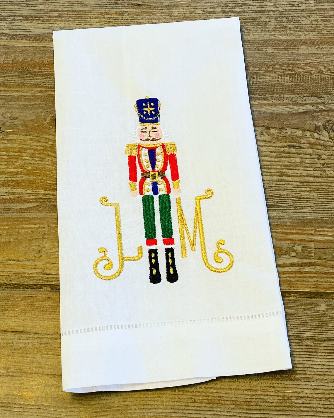 Christmas Monogrammed Nutcracker Linen Hand Towel - Etsy