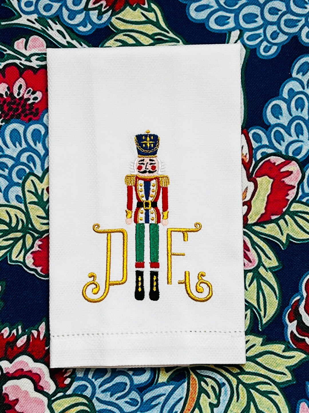 Christmas Monogrammed Nutcracker Linen Hand Towel - Etsy