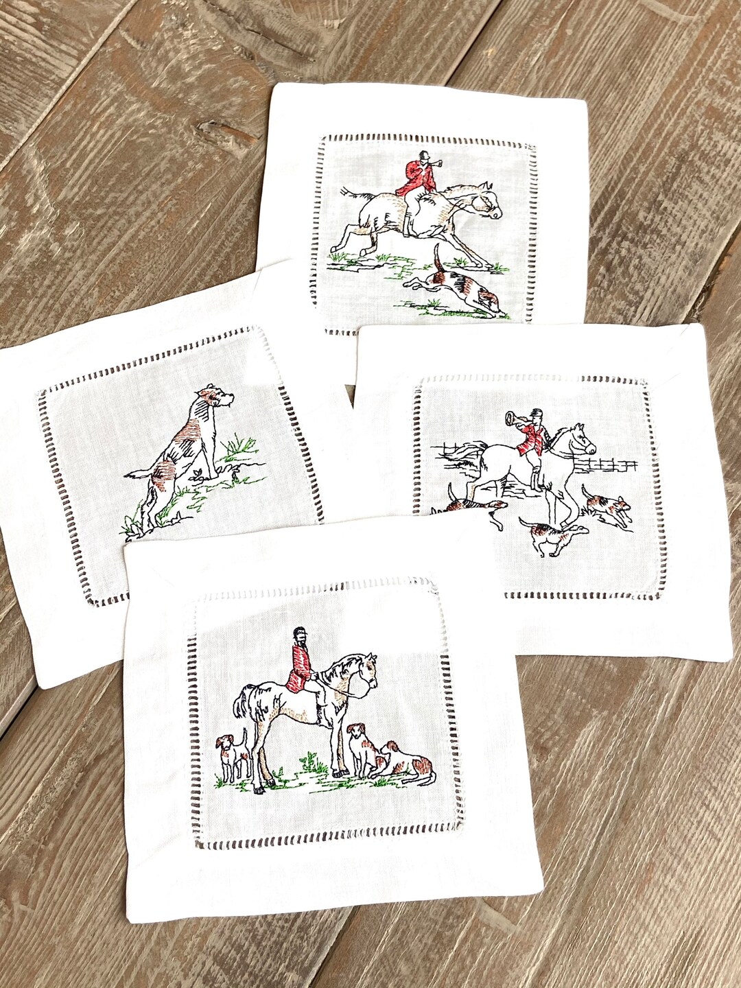 Monogrammed FOX HUNT Cocktail Napkin Set of 4 - Etsy