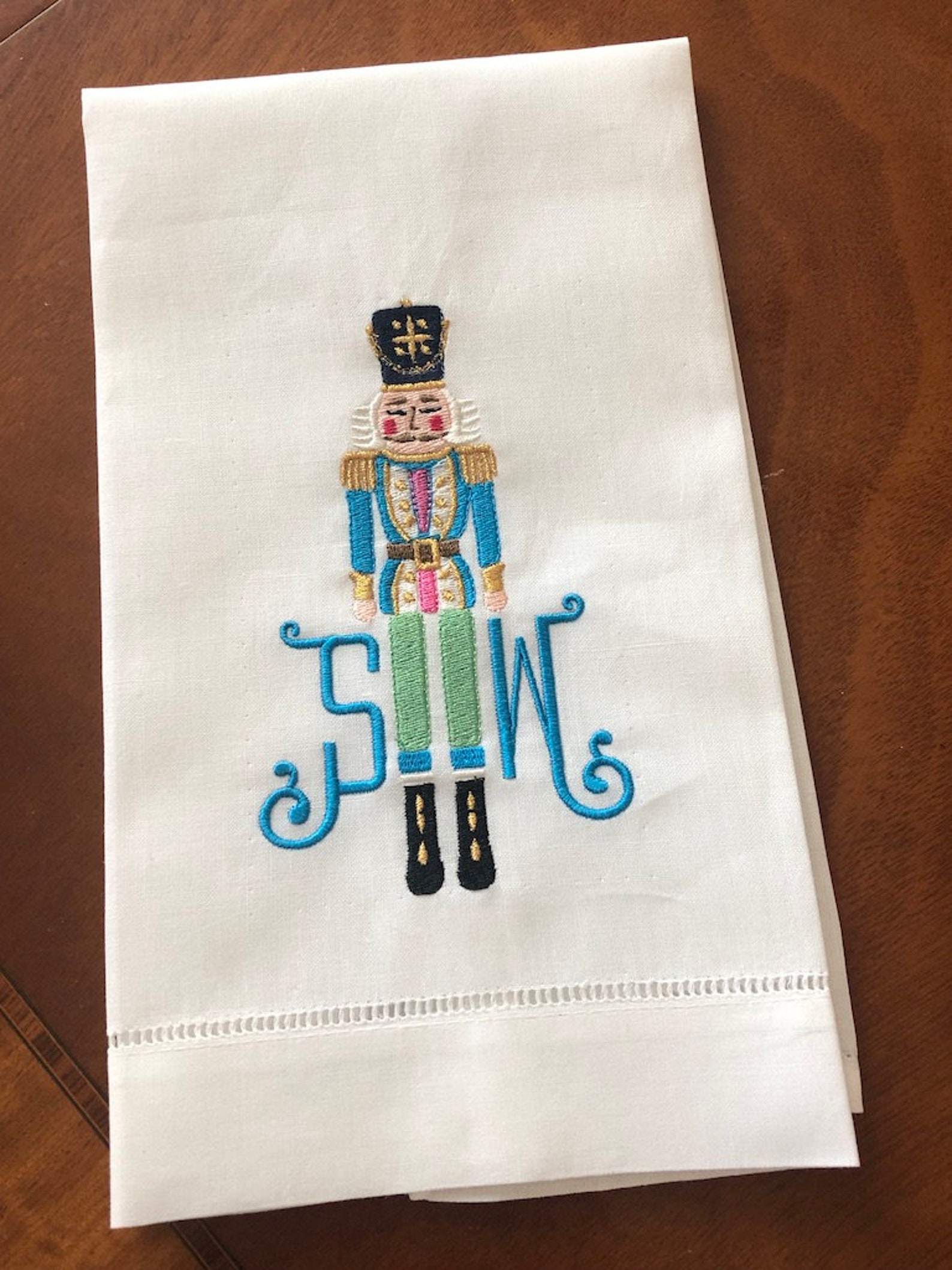 Christmas Monogrammed Nutcracker Linen Hand Towel - Etsy