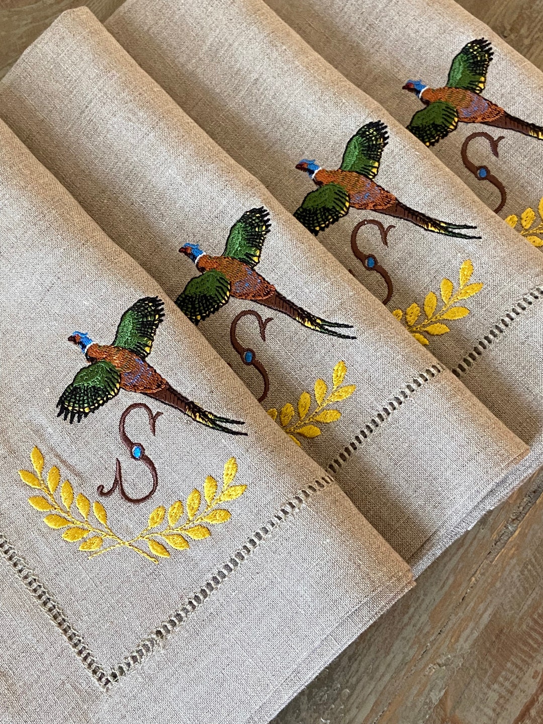 Monogrammed Pheasant Linen/cotton Dinner Napkin - Etsy