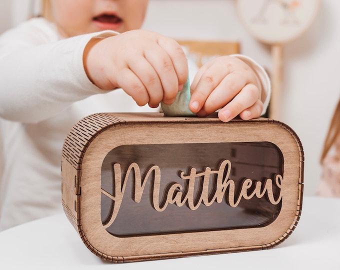 Custom Kid Piggy Bank, Baby Shower Gift Box, Wooden Coin Money Bank ...