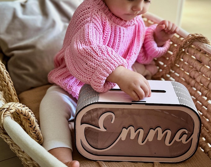 Custom Kid Piggy Bank, Baby Shower Gift Box, Wooden Coin Money Bank ...