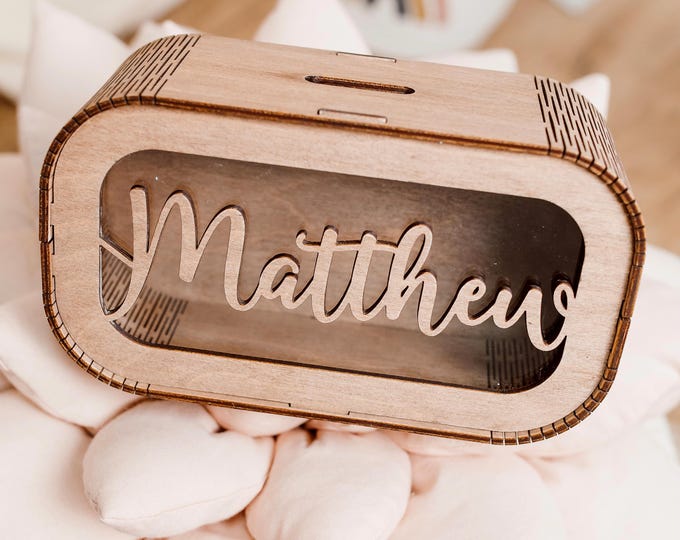 Custom Kid Piggy Bank, Baby Shower Gift Box, Wooden Coin Money Bank ...