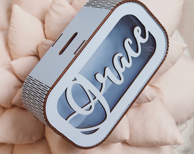 Custom Kid Piggy Bank, Baby Shower Gift Box, Wooden Coin Money Bank ...