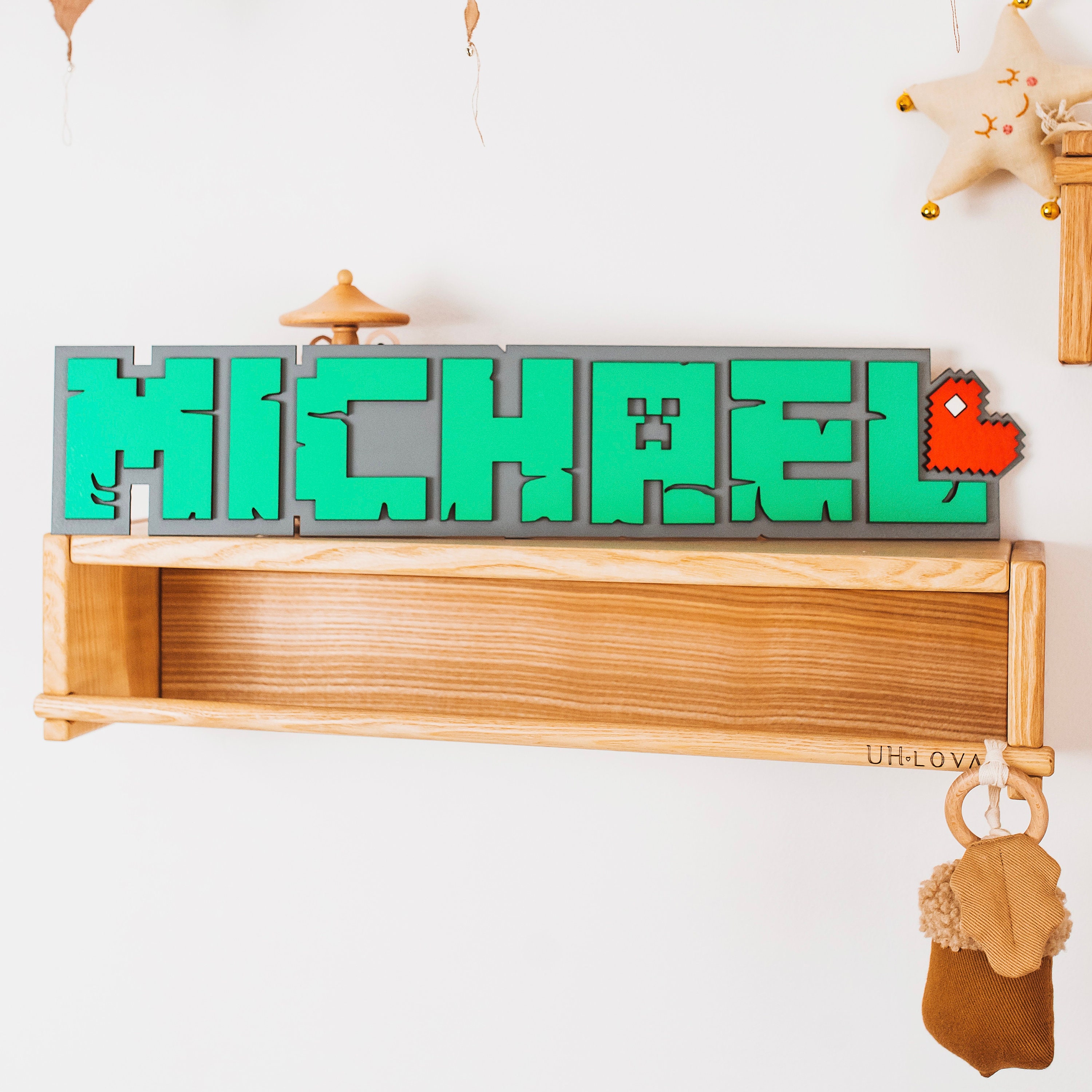 Minecraft Room Decor, Wood Wall Art, Gamer Gifts for Him, Wooden ...