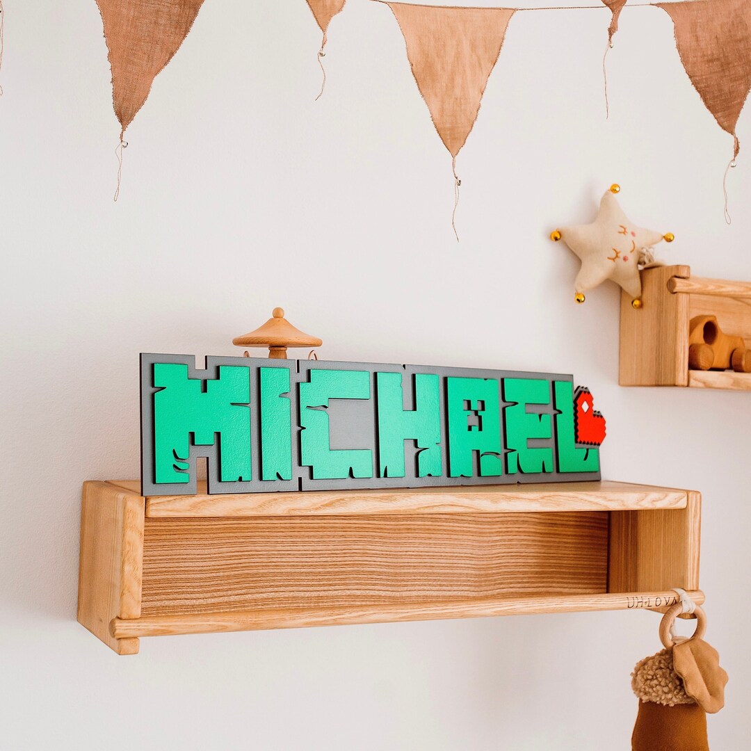 Personalized Wooden Letters in Minecraft Style, Wall Name Sign ...