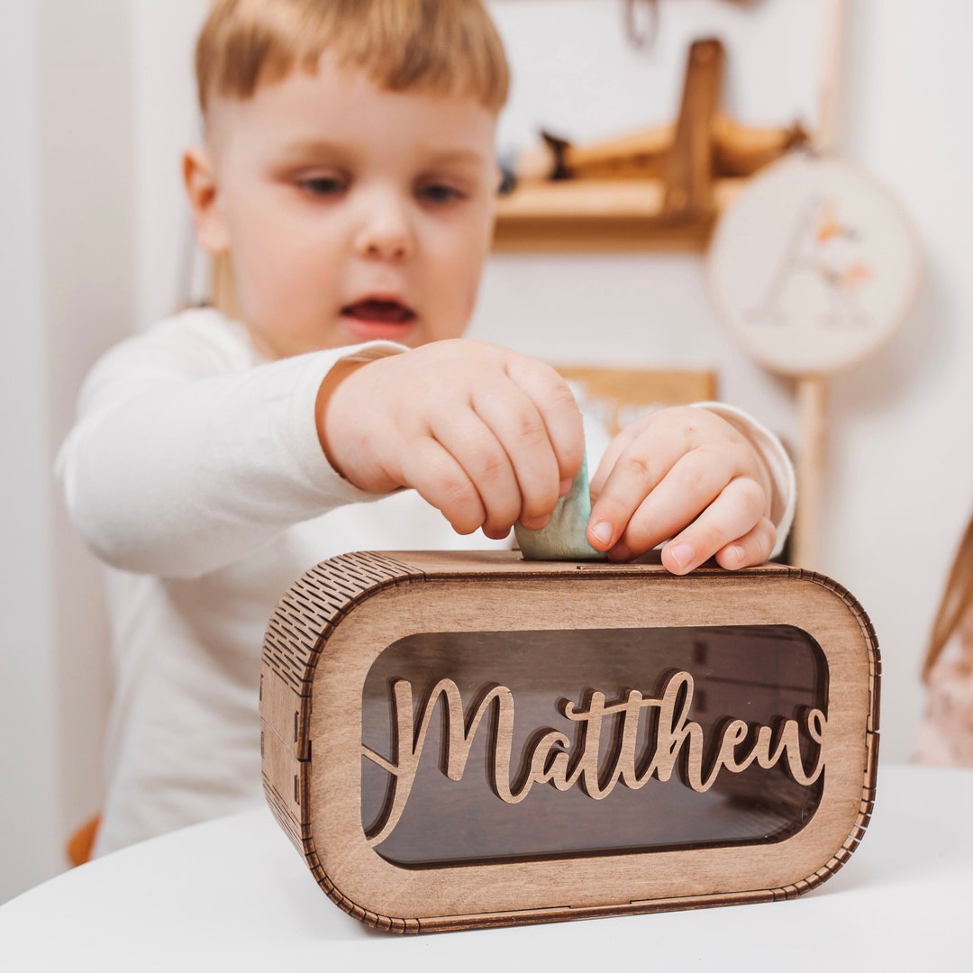 Personalized Wooden Piggy Bank: Rustic Kids Room Decor - Etsy