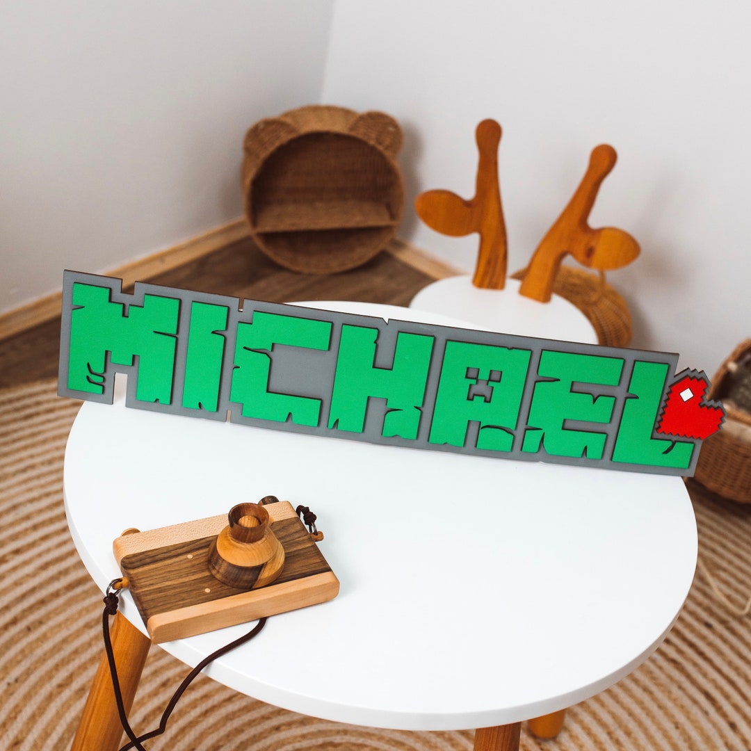 Custom Wooden Wall Name Sign in Minecraft Style Video Games Letters ...