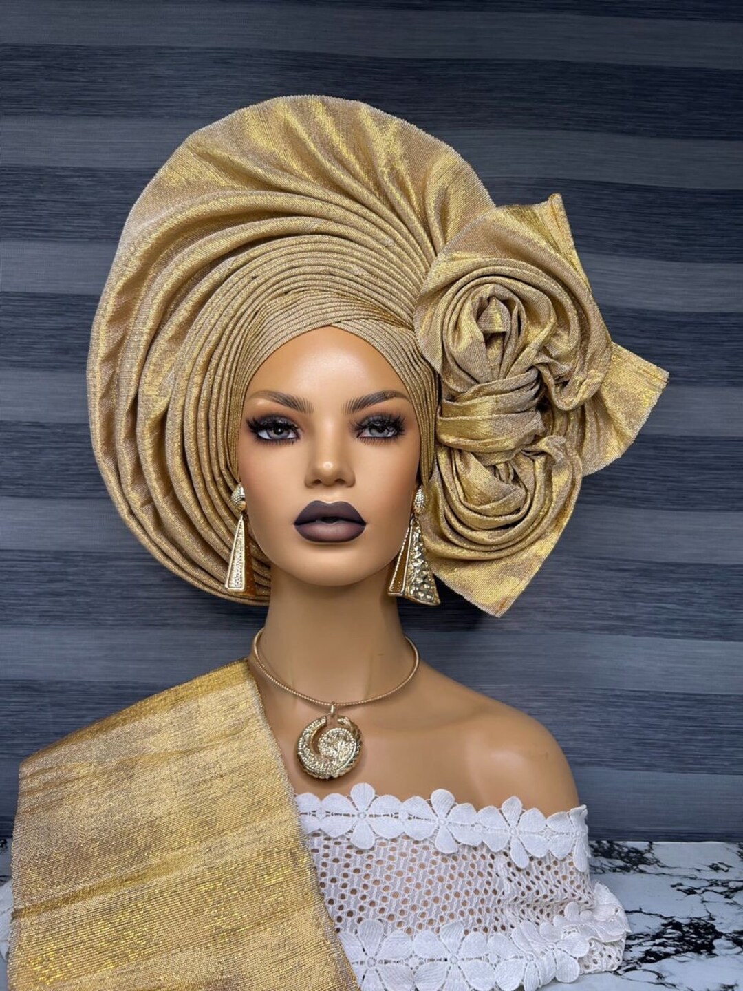 Africa Party, Gold Nigeria Aso Ebi , Aso-oke Fabric,gele,headwrap,ready ...
