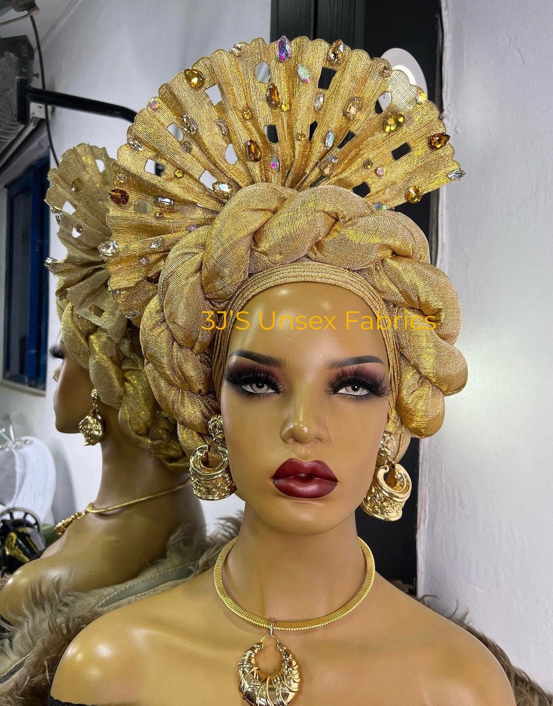 Laser Cut Aso Oke Auto Gele, Ipele and Fila Ready to Wear Gele, African ...