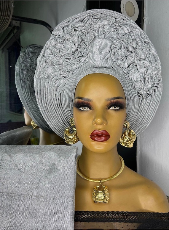 Luxury Aso Oke Auto Gele Ipele and Fila Ready to Wear Gele - Etsy