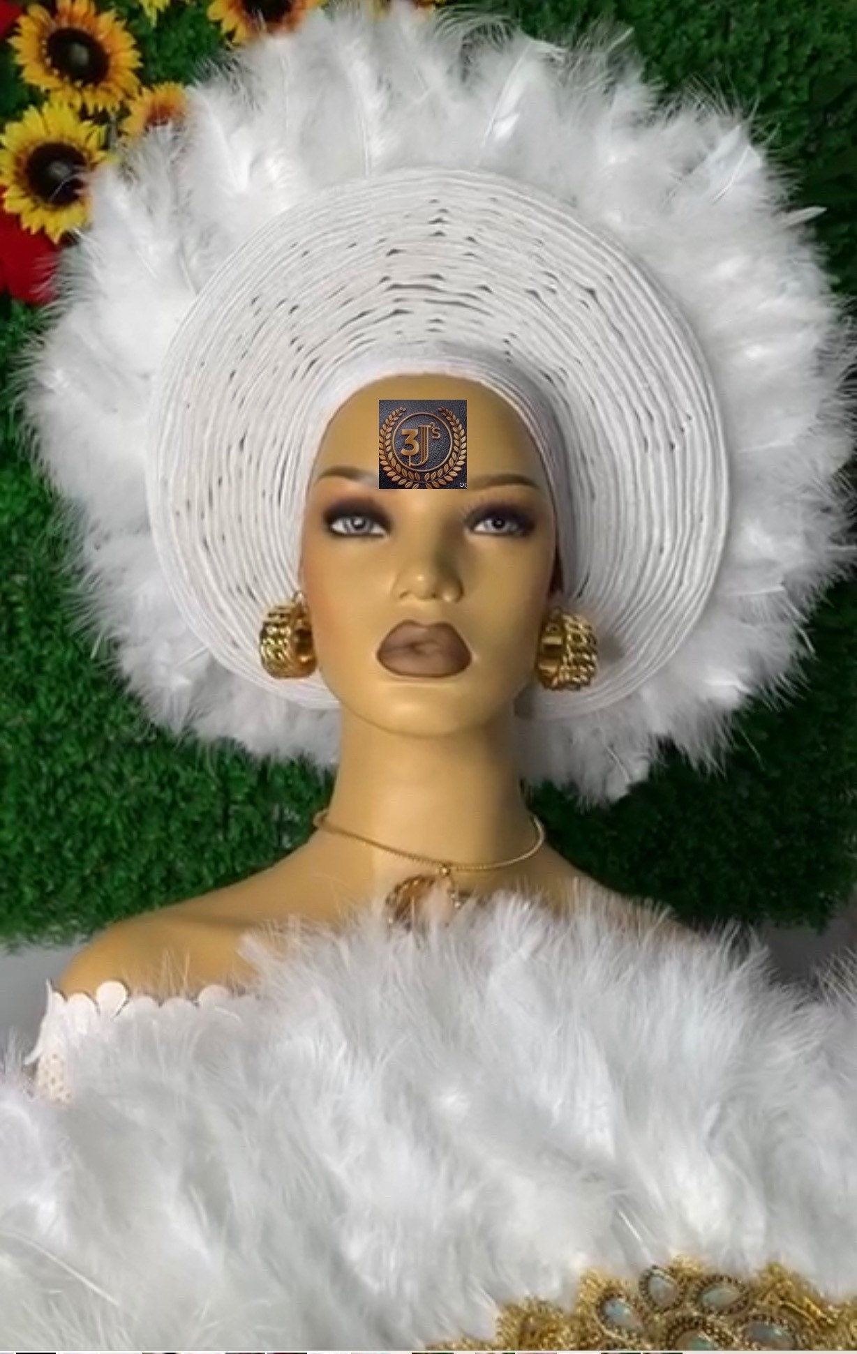 Aso Oke Auto Gele and Shoulder| Prettied Autogele | Feather Auto Gele ...