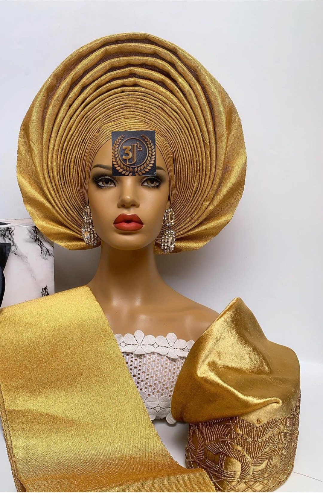 Aso Oke Auto Gele and Shoulder| Prettied Gele| Ready to Wear Gele ...