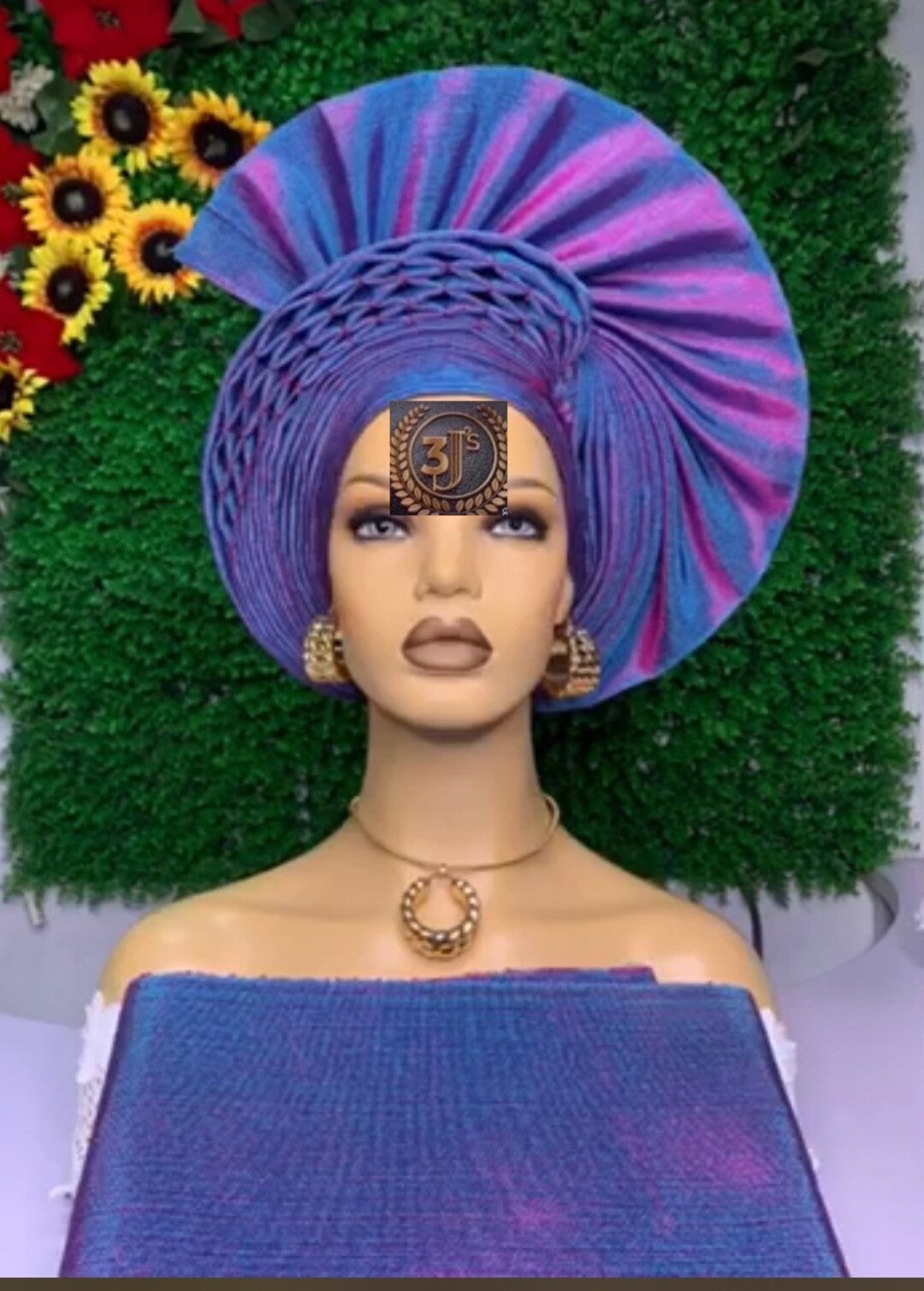 Detailed Aso Oke Auto Gele and Shoulder, Autogele, Gele Ready to Wear ...