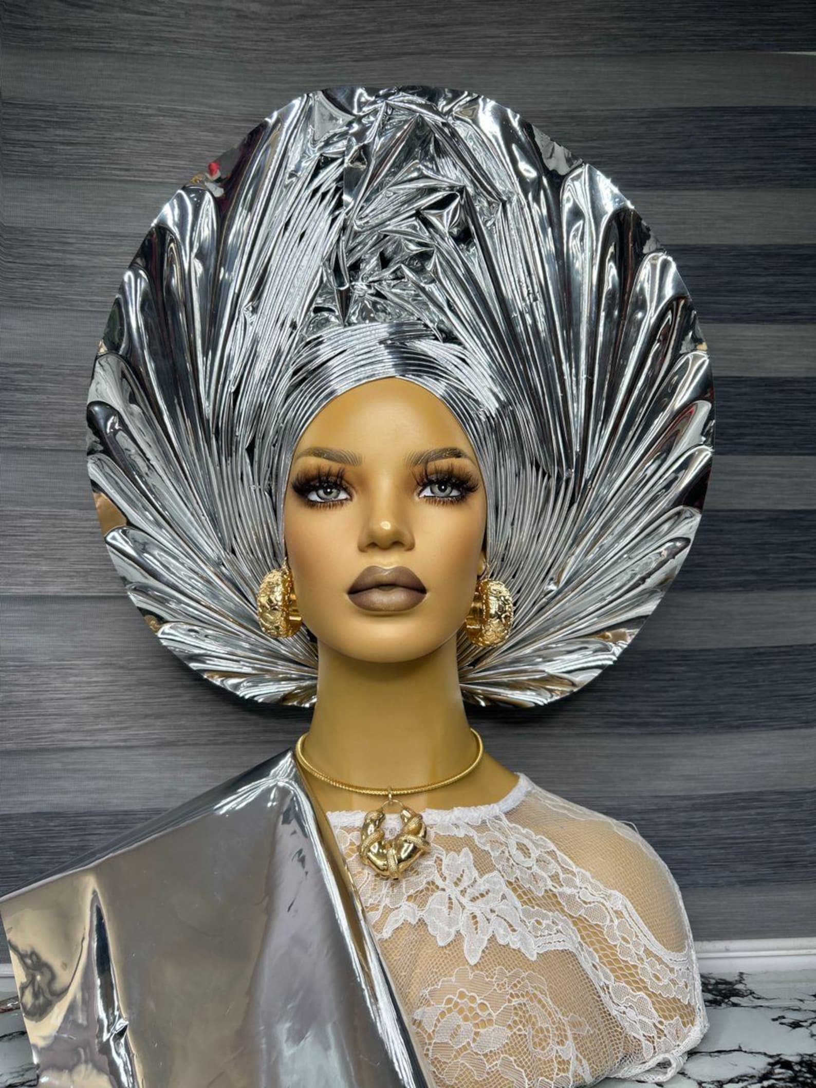 Foil Auto Gele and Ipele Ready to Wear Gele, African , Headwrap, Ready ...