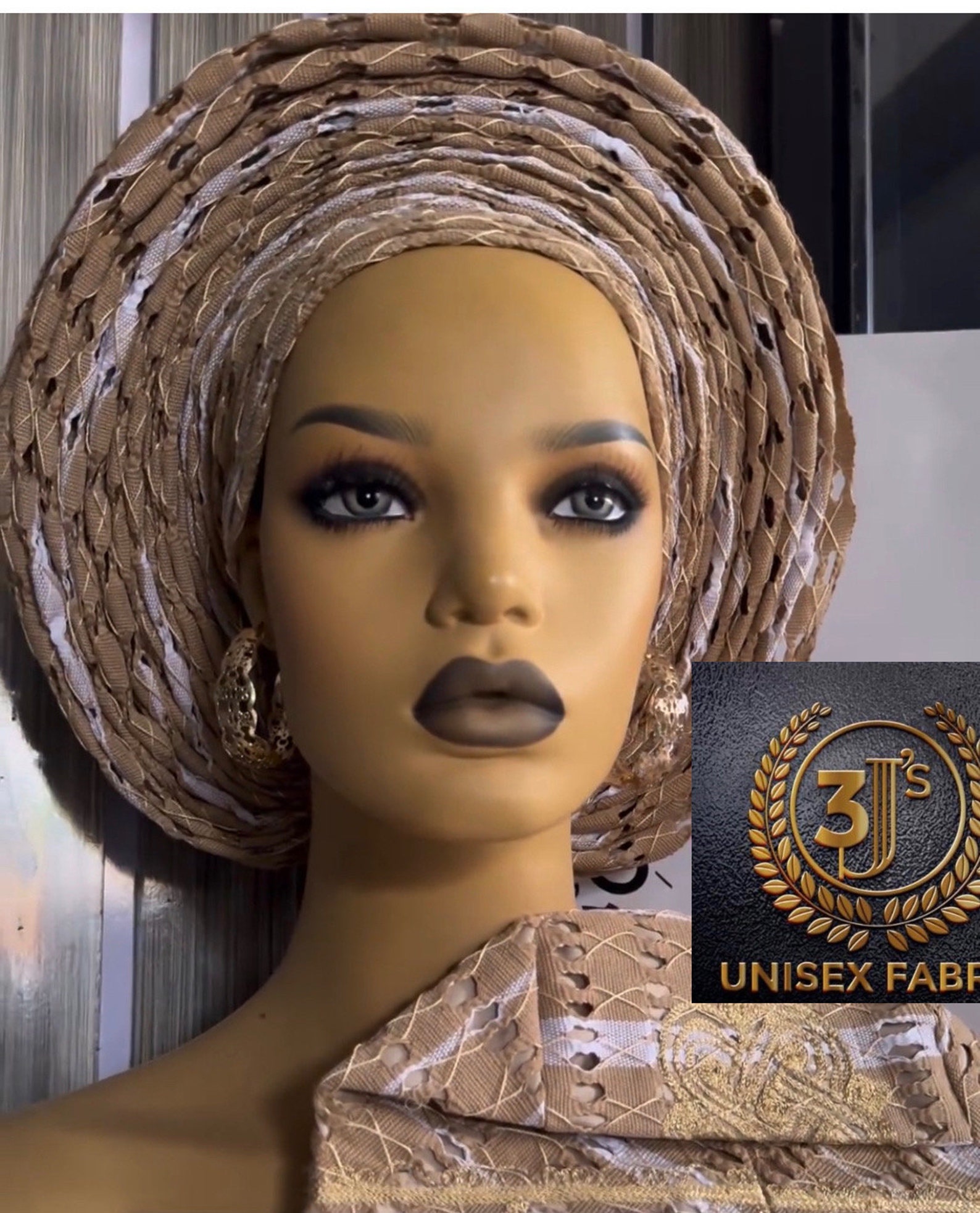 Sanyan Autogele Gold Nigeria Gele Headtie Hat, Aso-oke Fabric,gele ...