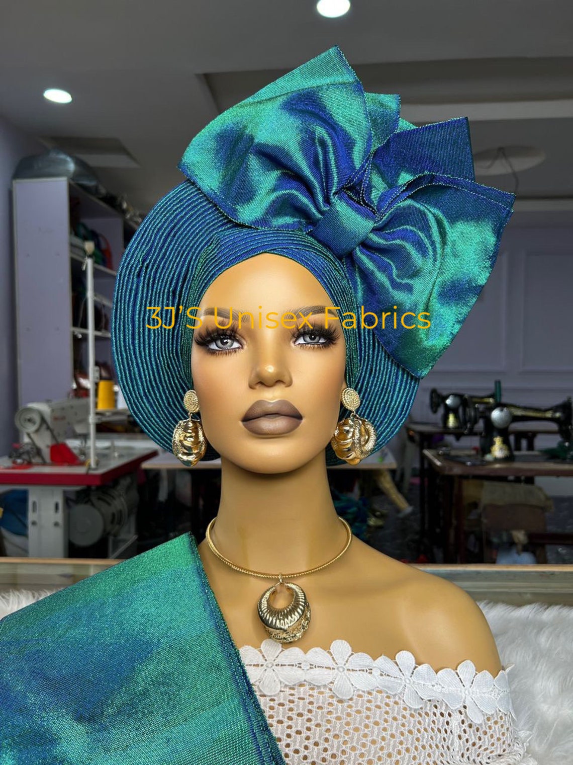 Aso Oke Auto Gele and Shoulder, Autogele, Gele Ready to Wear, Pre Tied ...