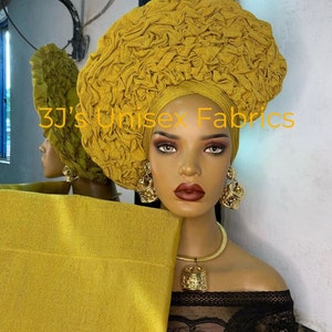 Ruffles Aso Oke Auto Gele, Ipele and Fila Ready to Wear Gele, African ...