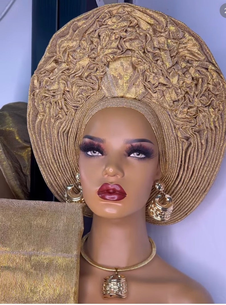 Luxury Aso Oke Auto Gele Ipele and Fila Ready to Wear Gele - Etsy